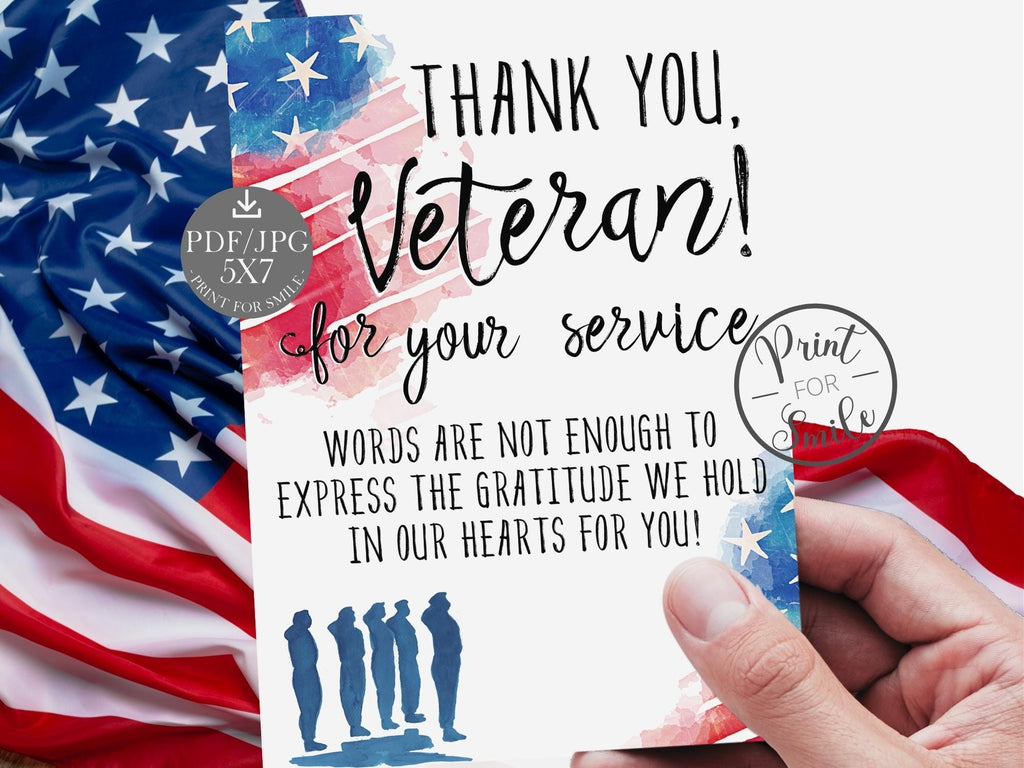 Thank You Veterans Day Card PRINTABLE Thank You For Your Service Milit