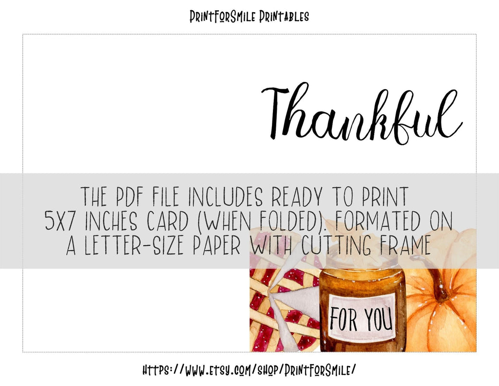 PRINTABLE Thankful For You Card Thanksgiving