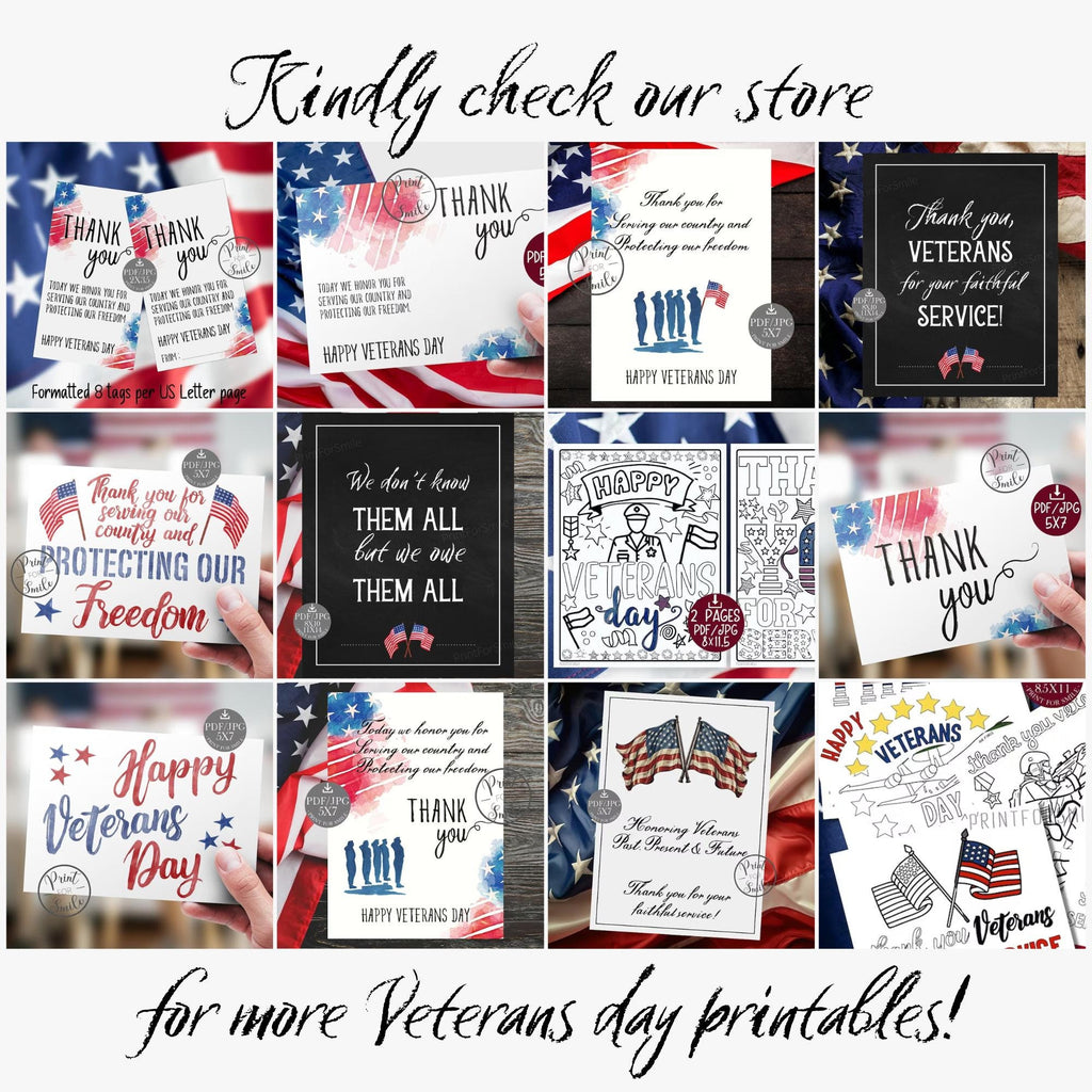 Editable Veterans Day Gift Tags Printable Thank You Happy Military