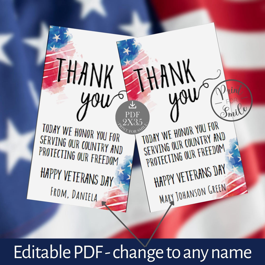 Editable Veterans Day Gift Tags Printable Thank You Happy Military