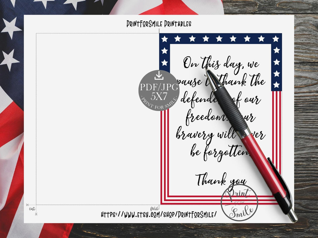 Veterans Day Thank You Card PRINTABLE Military Card