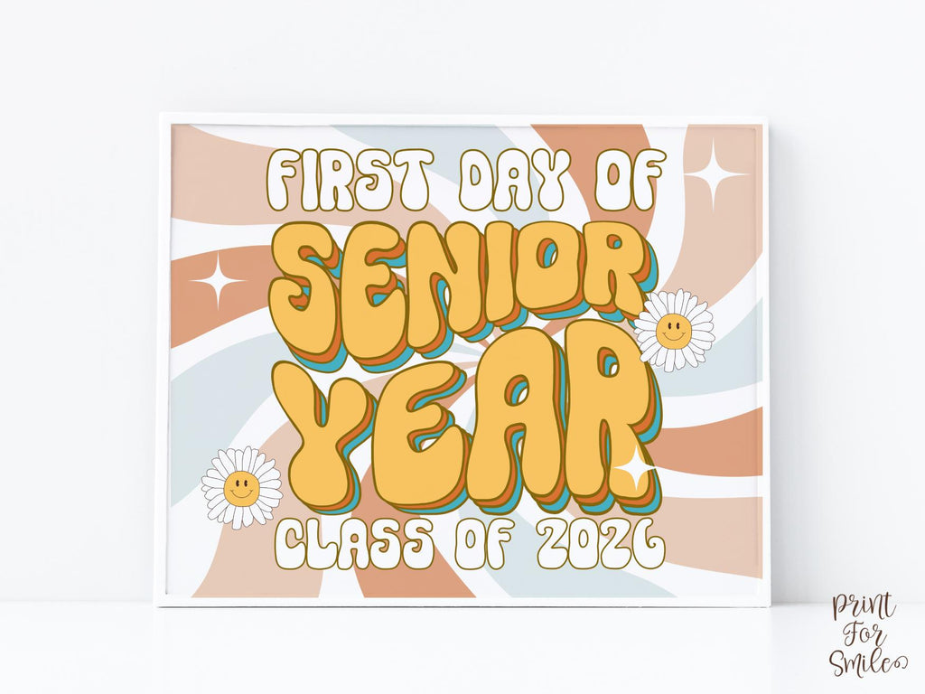 Retro First Day Of Senior Year Sign PRINTABLE Groovy Back To School Si