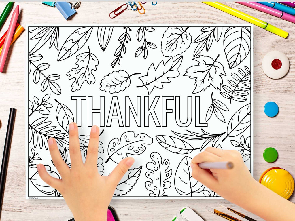 Thankful Coloring Page PRINTABLE Placemat Thanksgiving
