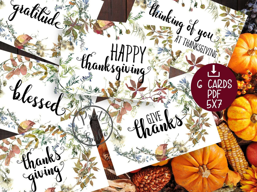 PRINTABLE Thanksgiving Cards Set Give Thanks Gratitude Blessed Happy
