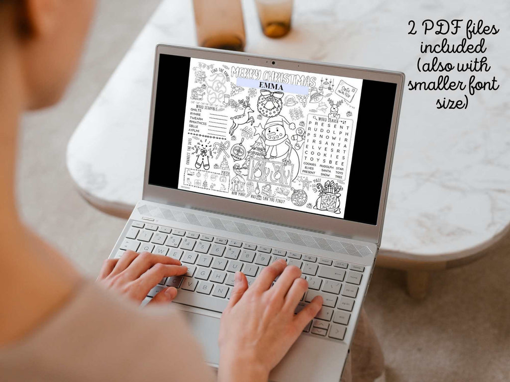 Christmas Coloring Placemats Kids PRINTABLE Personalized