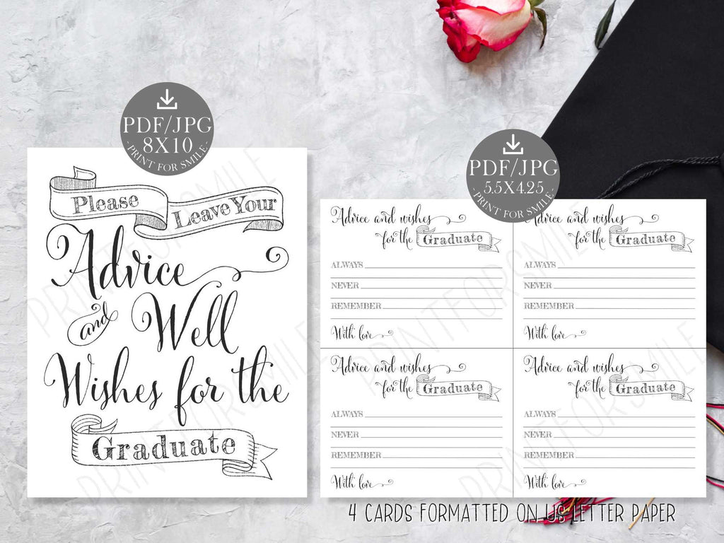 Graduation Advice And Wishes Cards Sign PRINTABLE