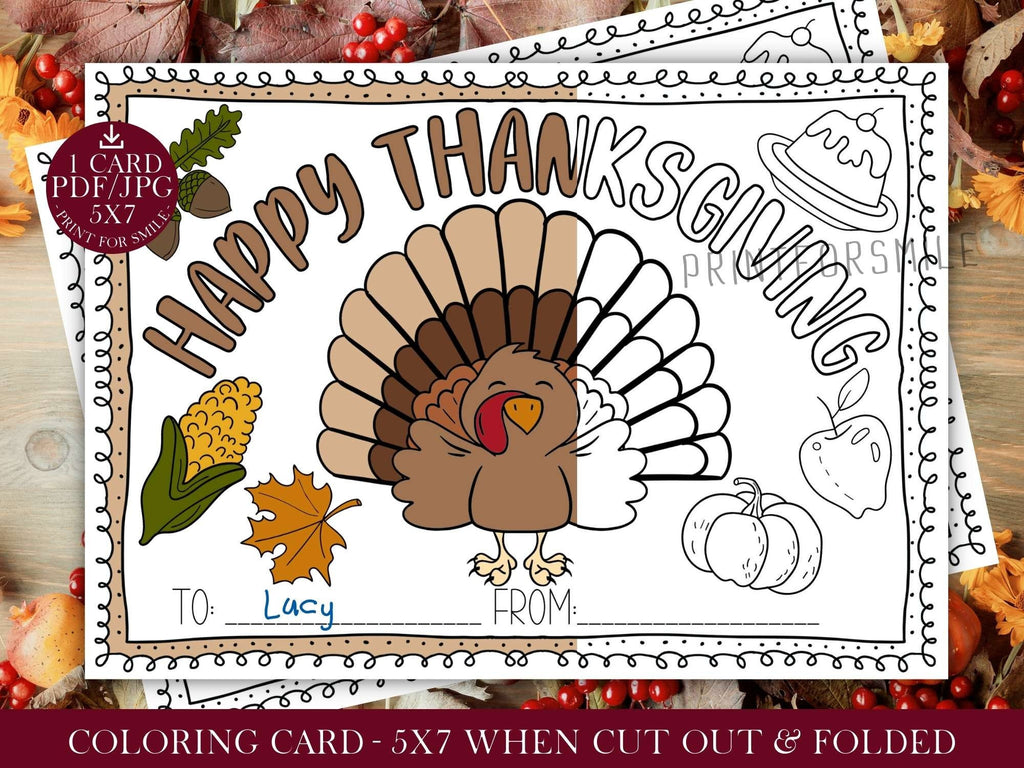 Thanksgiving Card Coloring PRINTABLE Colorable