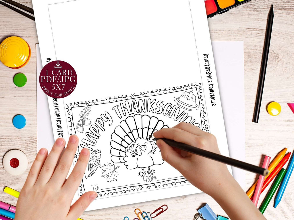 Thanksgiving Card Coloring PRINTABLE Colorable