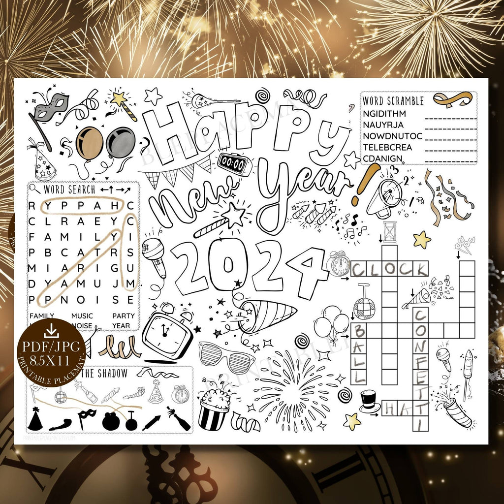 New Years Placemat PRINTABLE Happy New Year 2024