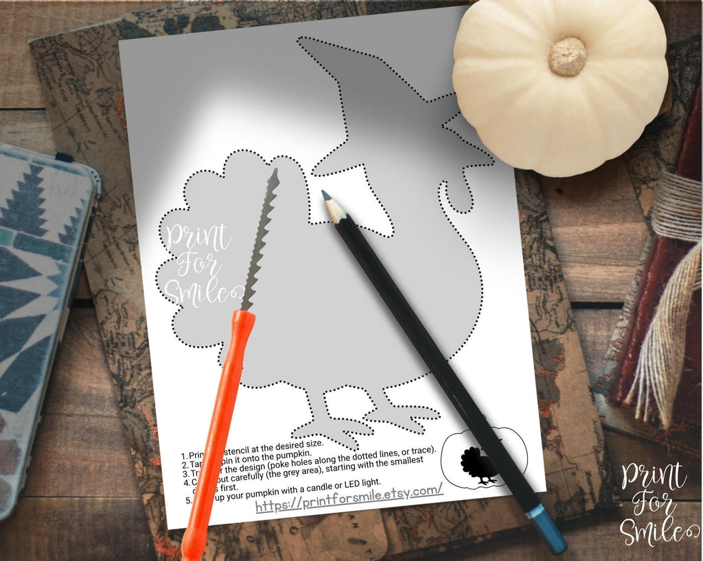 Turkey Pumpkin Carving Stencil Thanksgiving Template Halloween PRINTAB