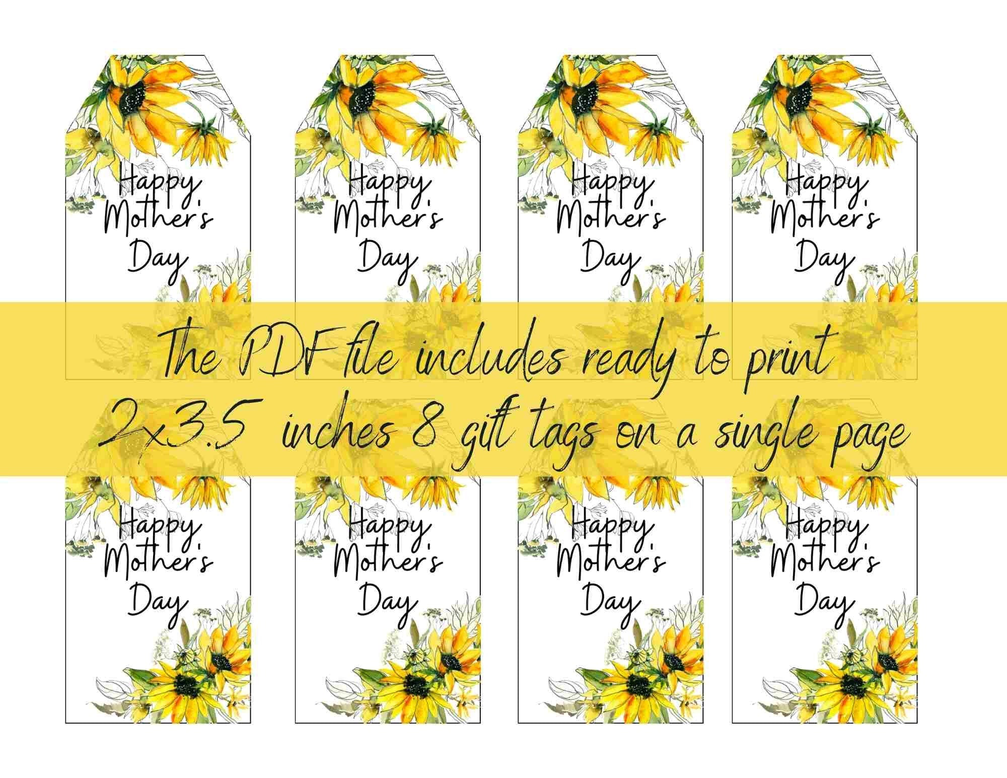 Printable Mother's Day Gift Tag Sunflower