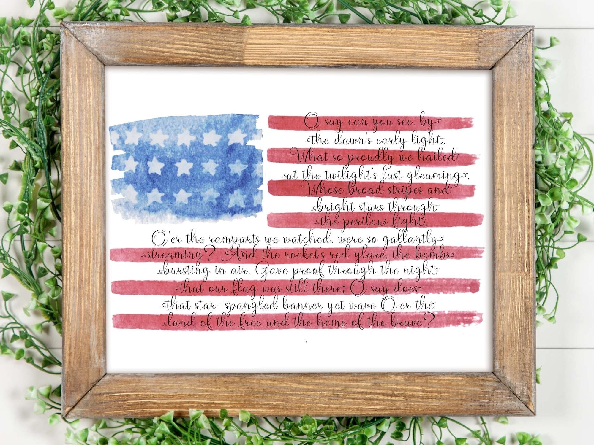 Star Spangled Banner Sign PRINTABLE 4th Of July Patriotic Wall Art