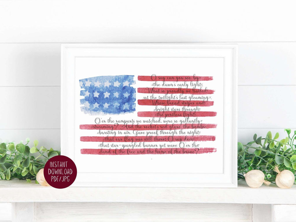 Star Spangled Banner Sign PRINTABLE 4th Of July Patriotic Wall Art