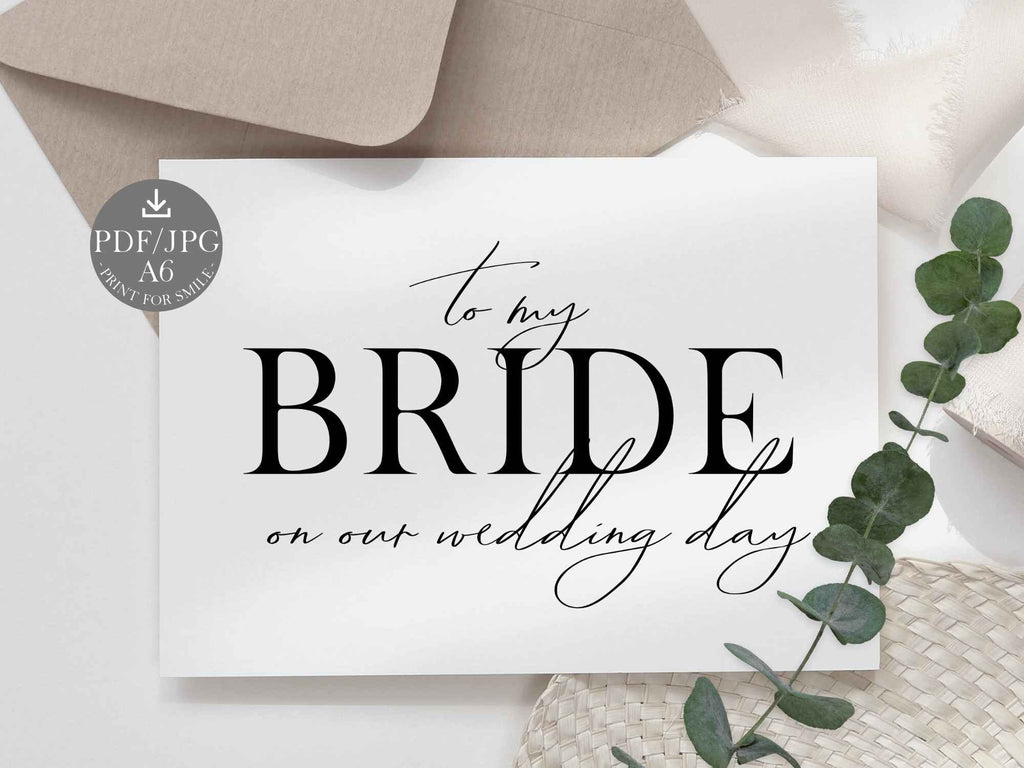 Wedding Card To My Bride On Our Wedding Day Card PRINTABLE For Bride F