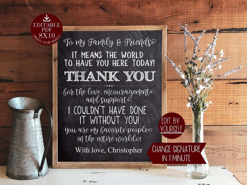 Graduation Thank You Sign PRINTABLE Personalizable