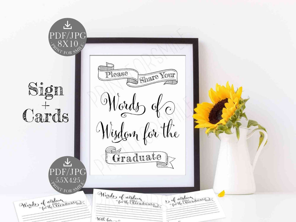 Graduation Words Of Wisdom Cards Sign PRINTABLE
