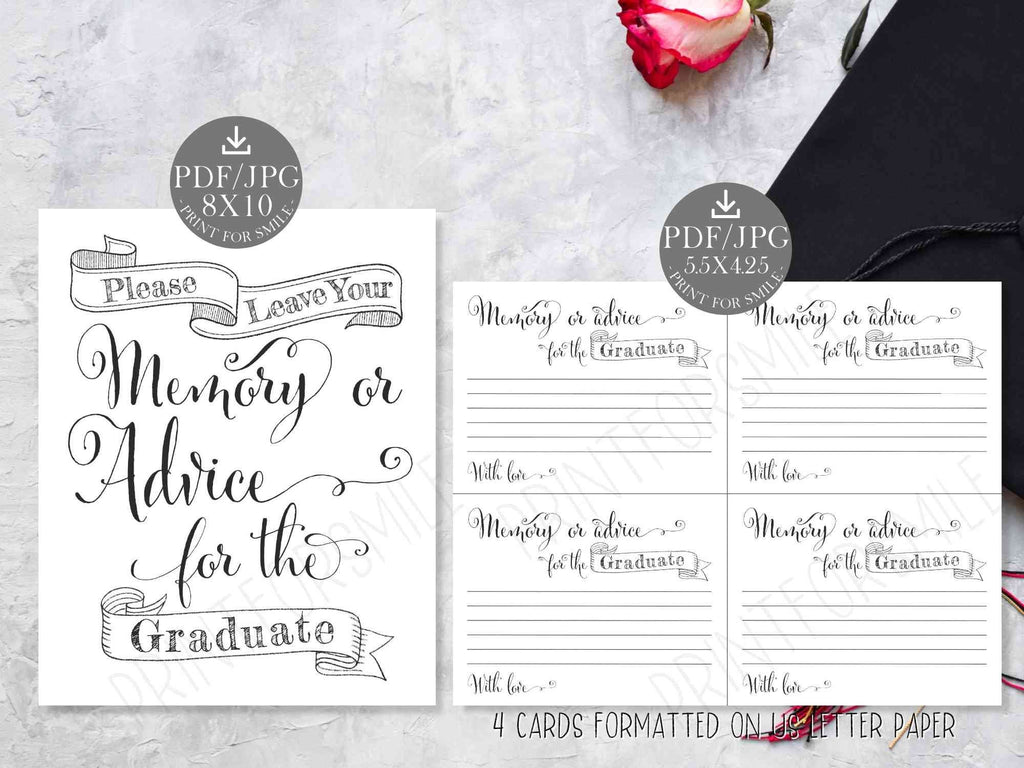 Graduation Memory Or Advice Cards Sign PRINTABLE