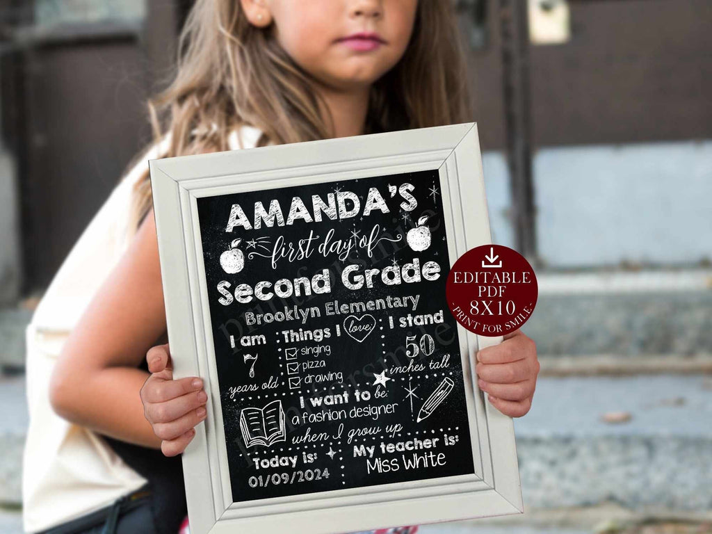 First Day Of School Sign Editable PRINTABLE Chalkboard PDF Template