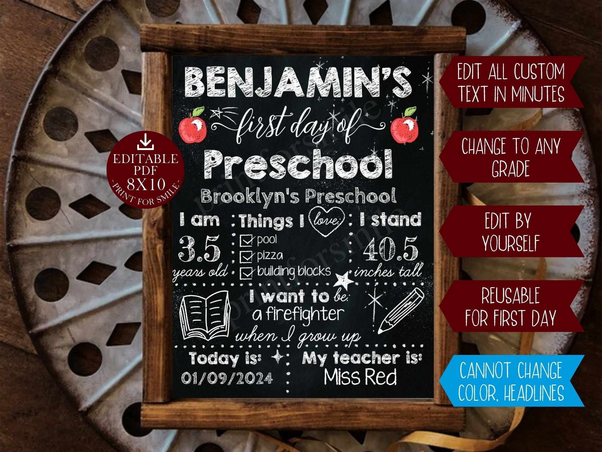 PRINTABLE First Day Of School Sign Editable PDF Template
