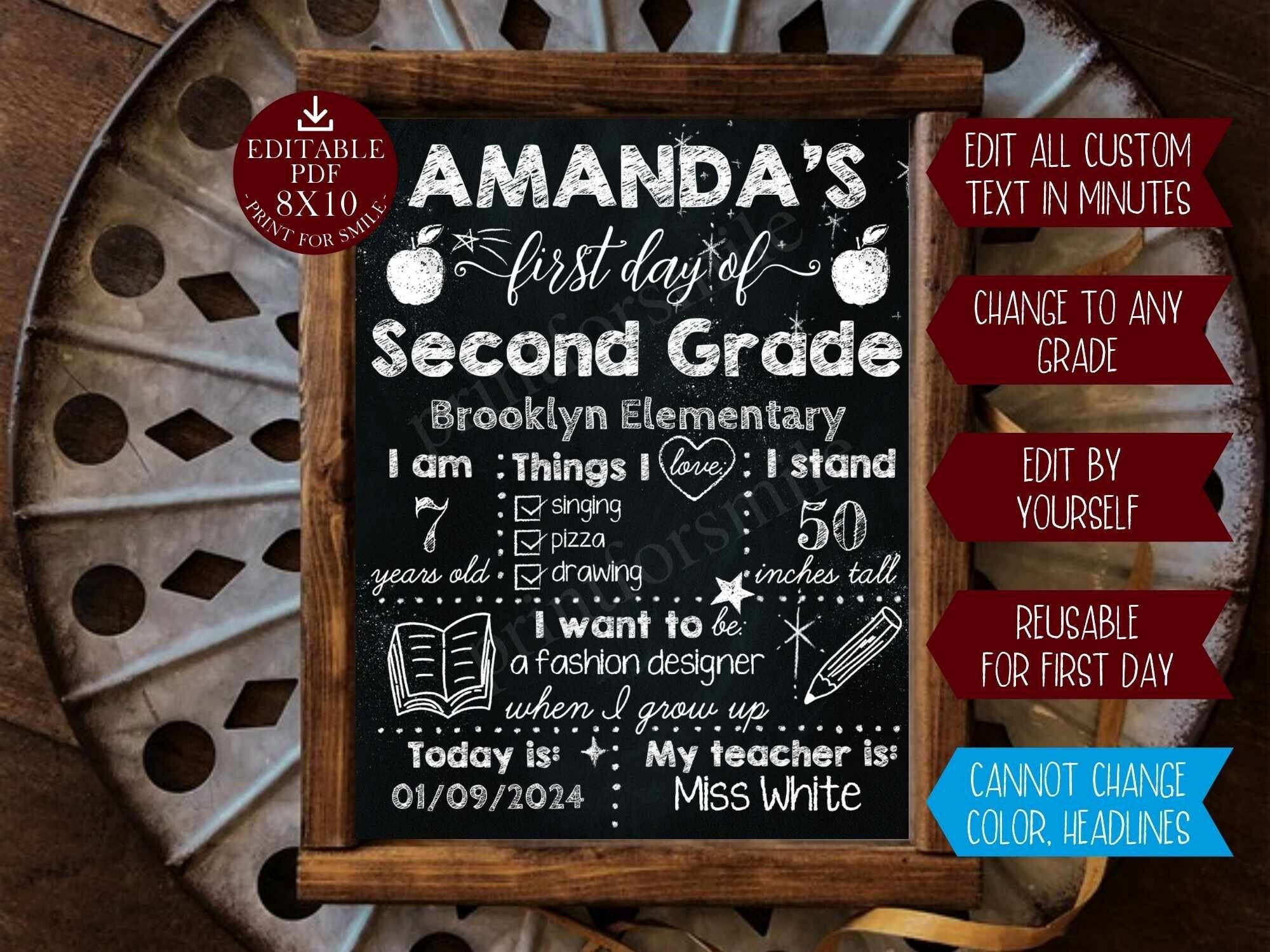 First Day Of School Sign Editable PRINTABLE Chalkboard PDF Template