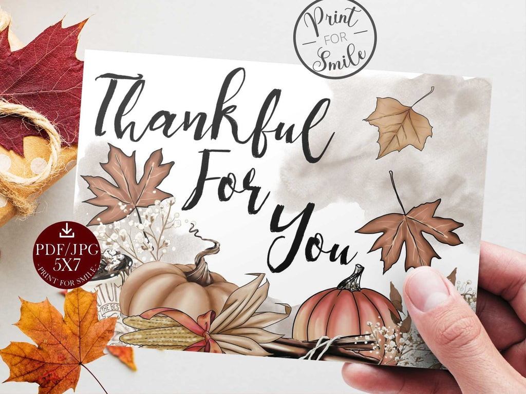 Thankful For You Card Thanksgiving Card PRINTABLE