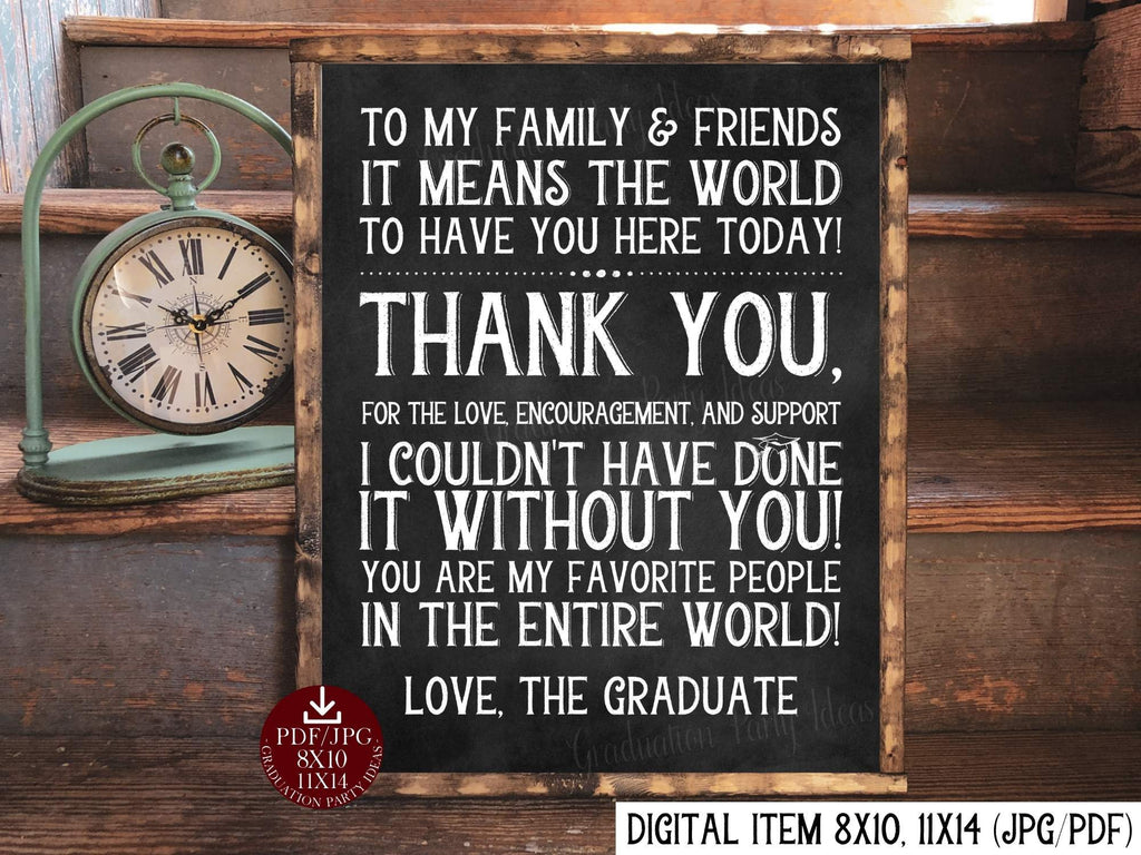 Graduation Thank You Sign PRINTABLE Chalkboard Sign